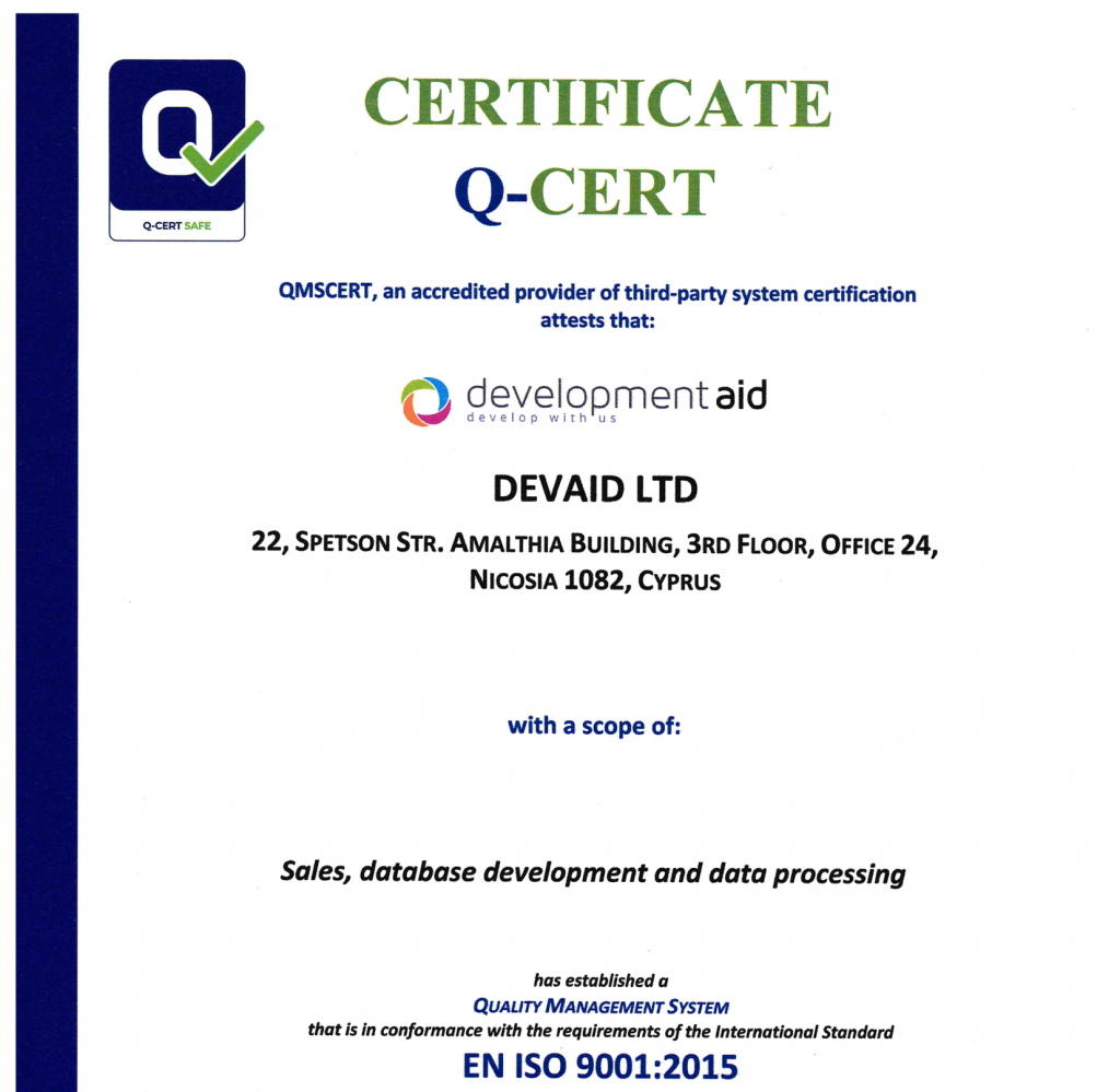 DevelopmentAid is Now ISO Certified - DevelopmentAid Careers